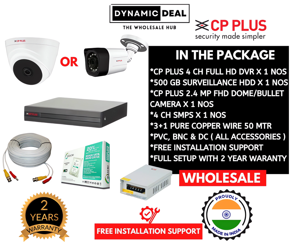 CCTV SETUP-CP PLUS 4 CH FHD DVR ,2.4MP FULL HD CAMERA, 500GB SURVEILLA ...