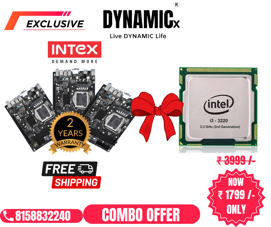 INTEX H61 Premium NVME Motherboard + INTEL Core i3 3240 3.40GHZ - 2 Ye ...